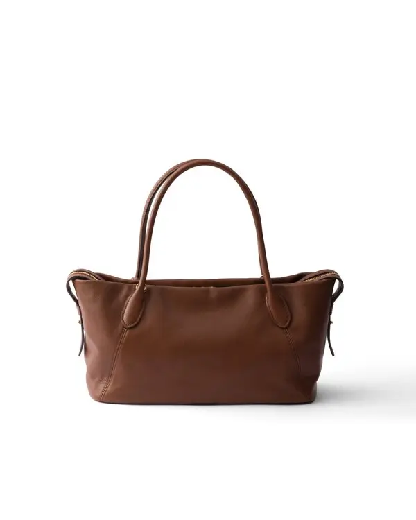 Prada Large Leather Tote Bag - Brown