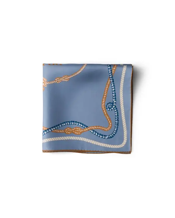 Prada Printed Silk Twill Scarf 55 - Blue