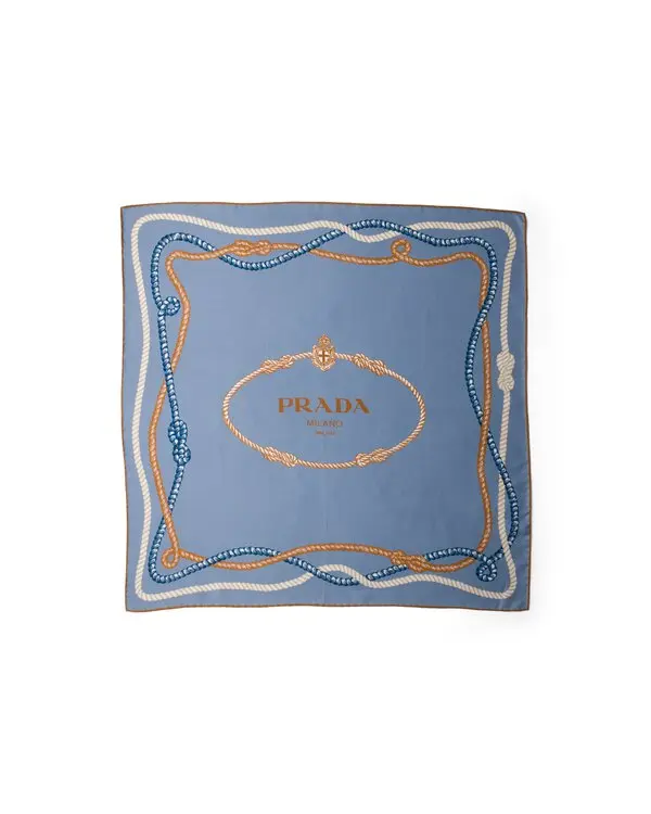 Prada Printed Silk Twill Scarf 55 - Blue