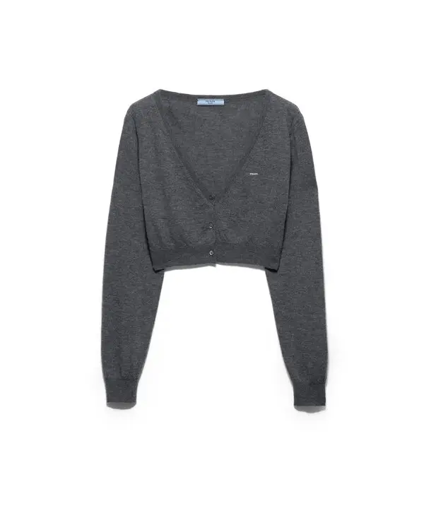 Prada Cropped Cashmere Cardigan With V-neck And Embroidered Logo