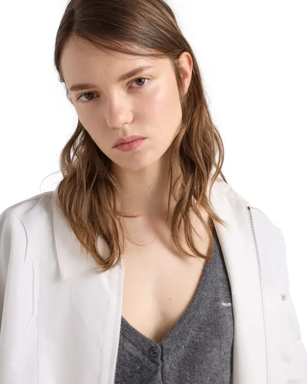 Prada Cropped Cashmere Cardigan With V-neck And Embroidered Logo