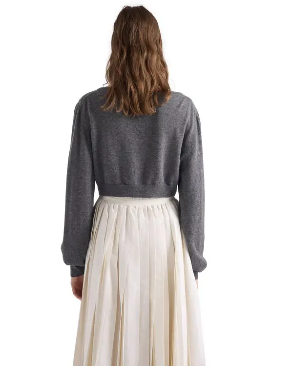 Prada Cropped Cashmere Cardigan With V-neck And Embroidered Logo
