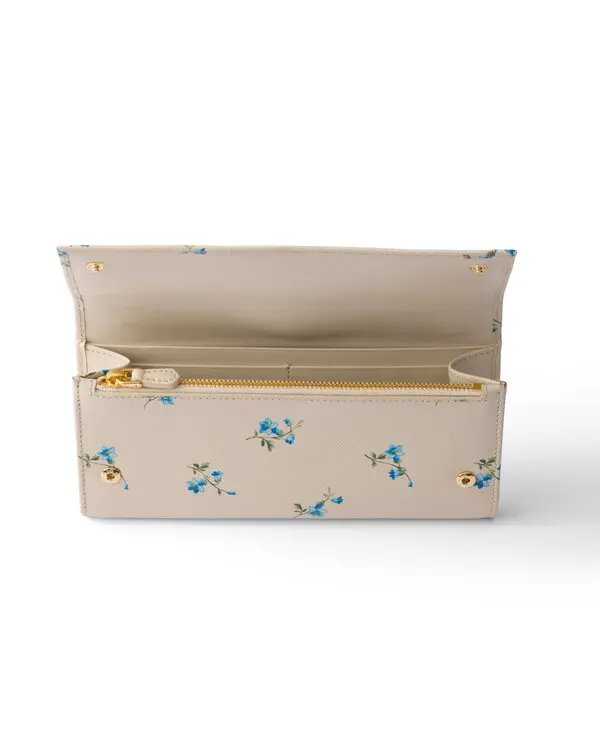 Prada Printed Saffiano Leather Wallet With Shoulder Strap - Neutral