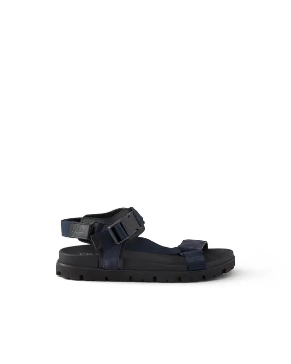 Prada Suede And Woven Tape Sporty Sandals