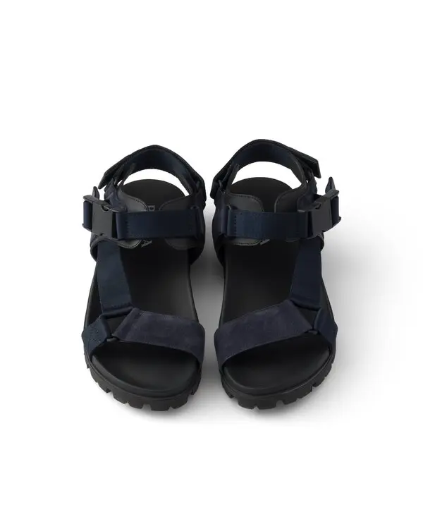 Prada Suede And Woven Tape Sporty Sandals