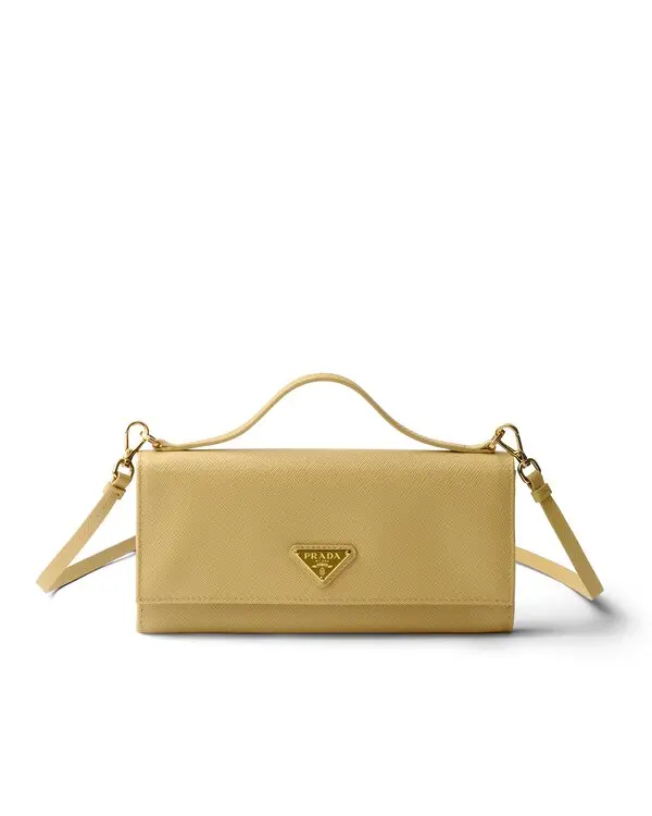 Prada Saffiano Leather Wallet With Shoulder Strap - Yellow