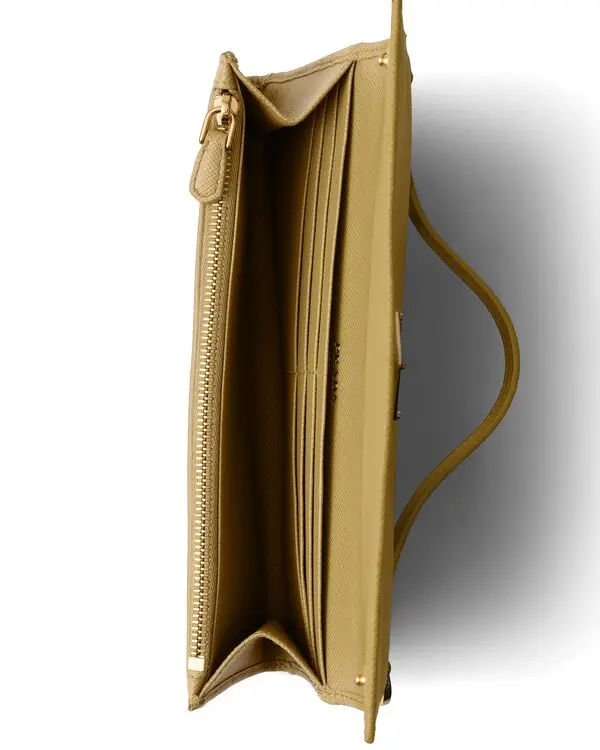 Prada Saffiano Leather Wallet With Shoulder Strap
