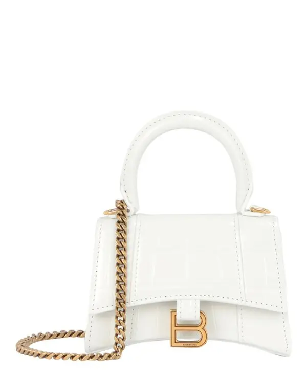 Balenciaga Hourglass Mini Crocodile Embossed Top Handle - White