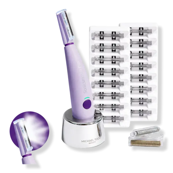MICHAEL TODD BEAUTY Sonicsmooth Pro+ Dermaplaning Peach Fuzz Remover Led Light, 16 Blades, 2 Exfoliation Tips - Lavender