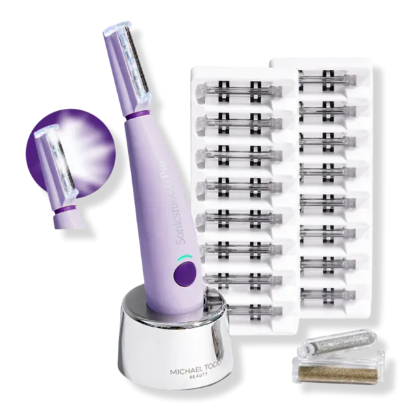 MICHAEL TODD BEAUTY Sonicsmooth Pro+ Dermaplaning Peach Fuzz Remover Led Light, 16 Blades, 2 Exfoliation Tips - Lavender