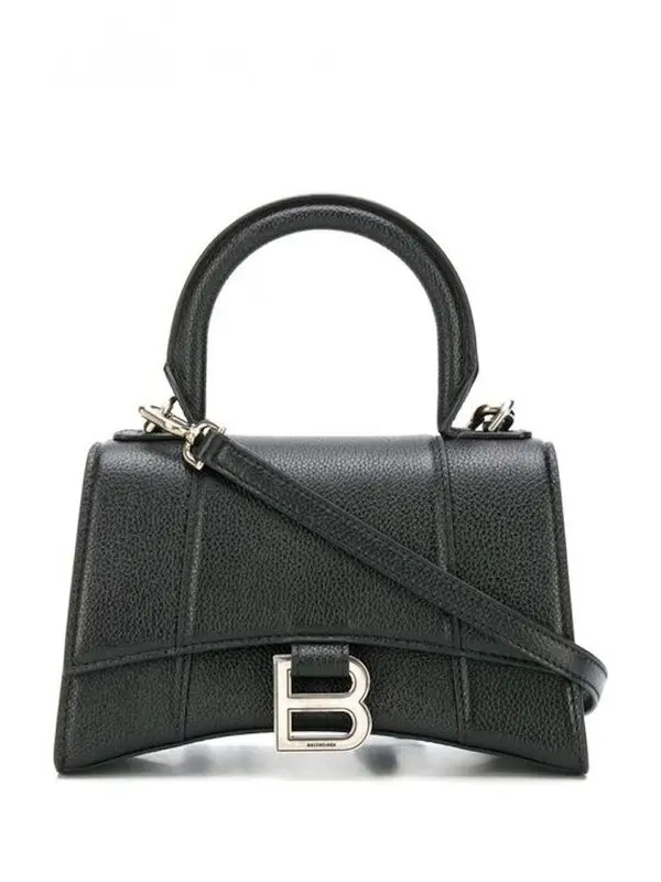 Balenciaga Grained Hourglass Top Handle Xs - Black