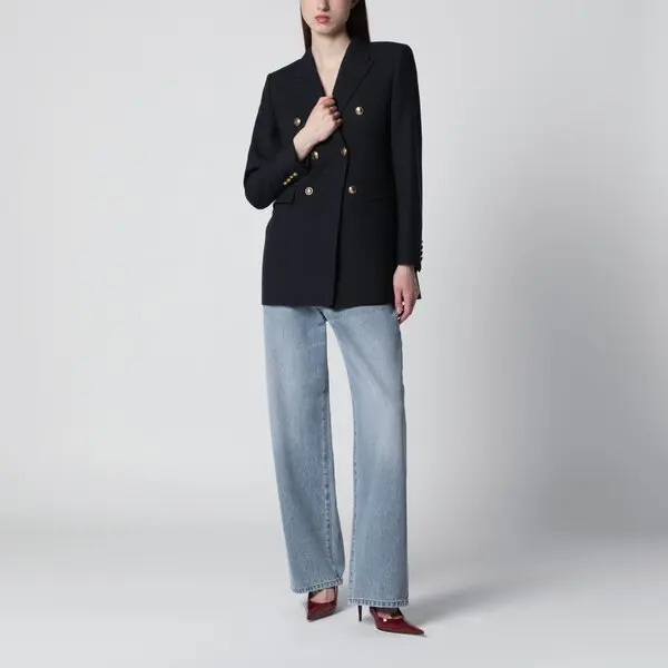 Saint Laurent Double-breasted Virgin Wool Gabardine Jacket In Navy