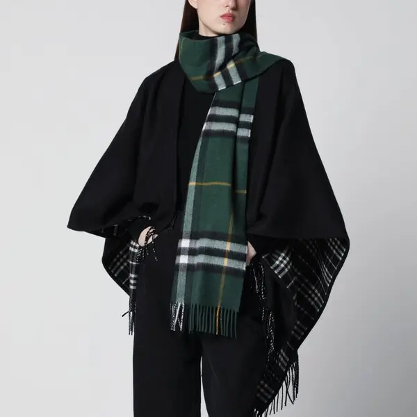 Burberry Cashmere Check Scarf In Dark Fern - Green