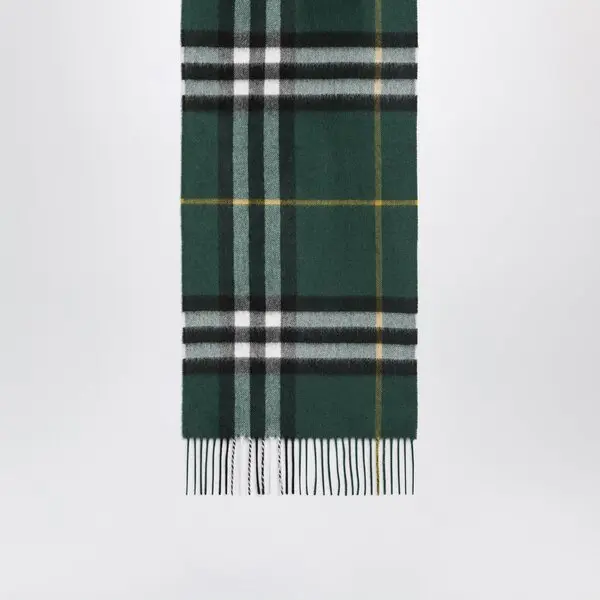 Burberry Cashmere Check Scarf In Dark Fern - Green