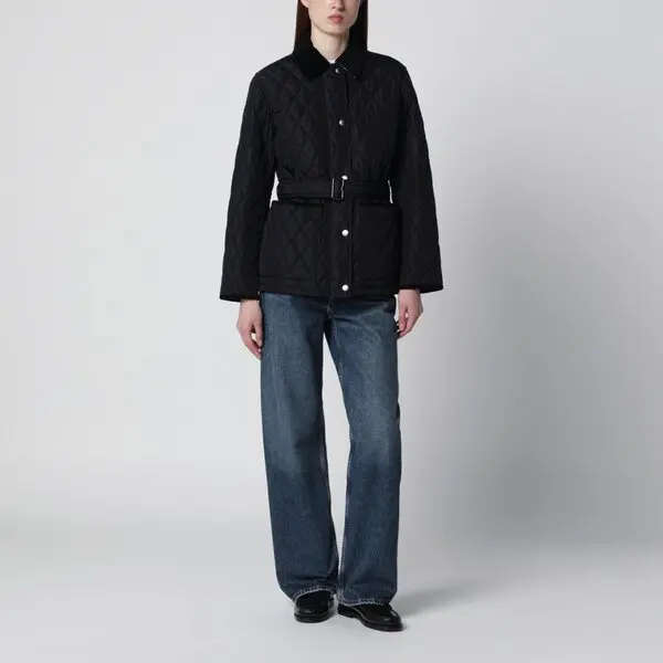 Burberry Quilted Nylon Jacket With Belted Waist - Black