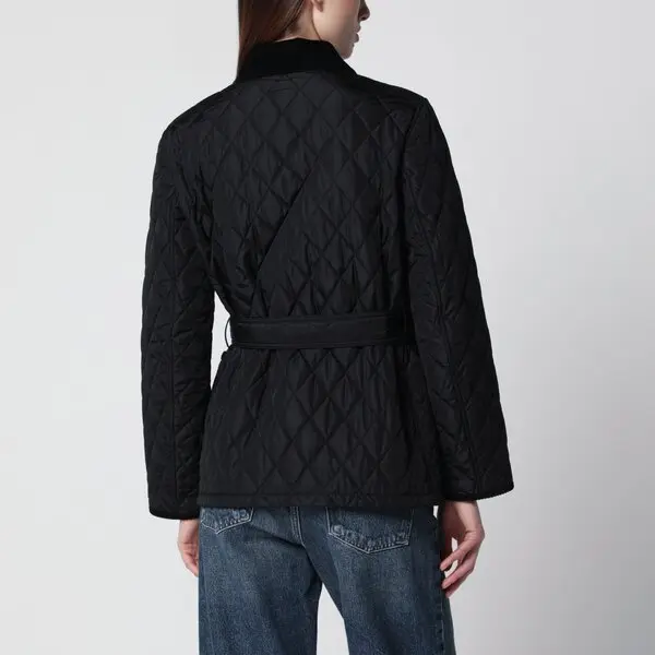 Burberry Quilted Nylon Jacket With Belted Waist - Black