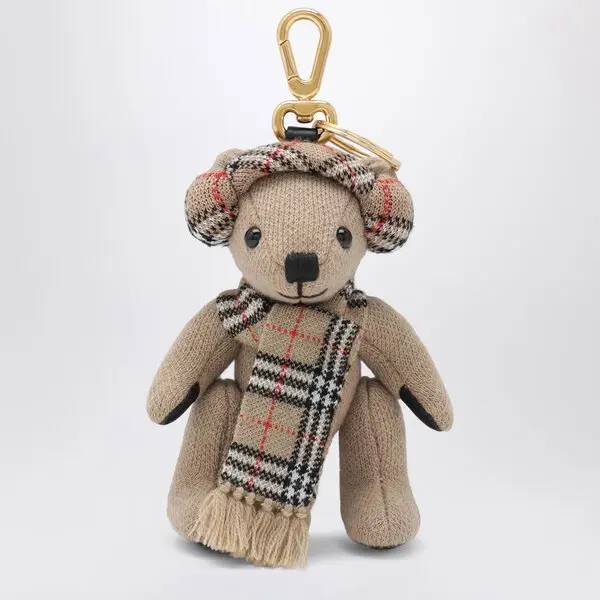 Burberry Thomas Teddy Bear Charm In Wool And Cashmere - Beige