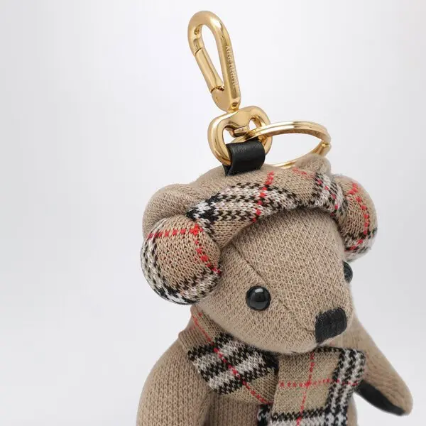 Burberry Thomas Teddy Bear Charm In Wool And Cashmere - Beige
