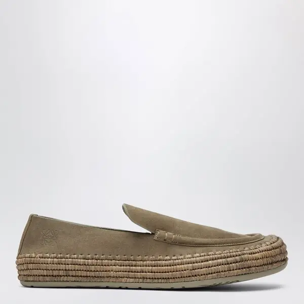 Loewe Suede And Raffia Loafers - Grey