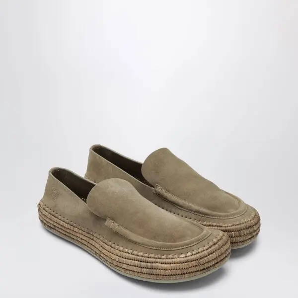 Loewe Suede And Raffia Loafers - Grey
