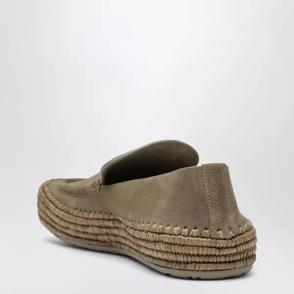 Loewe Suede And Raffia Loafers - Grey
