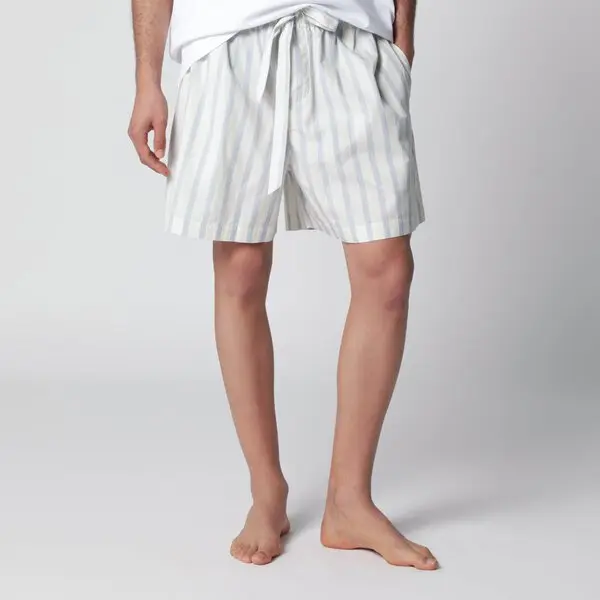 TEKLA Organic Cotton Striped Pajama Shorts - White