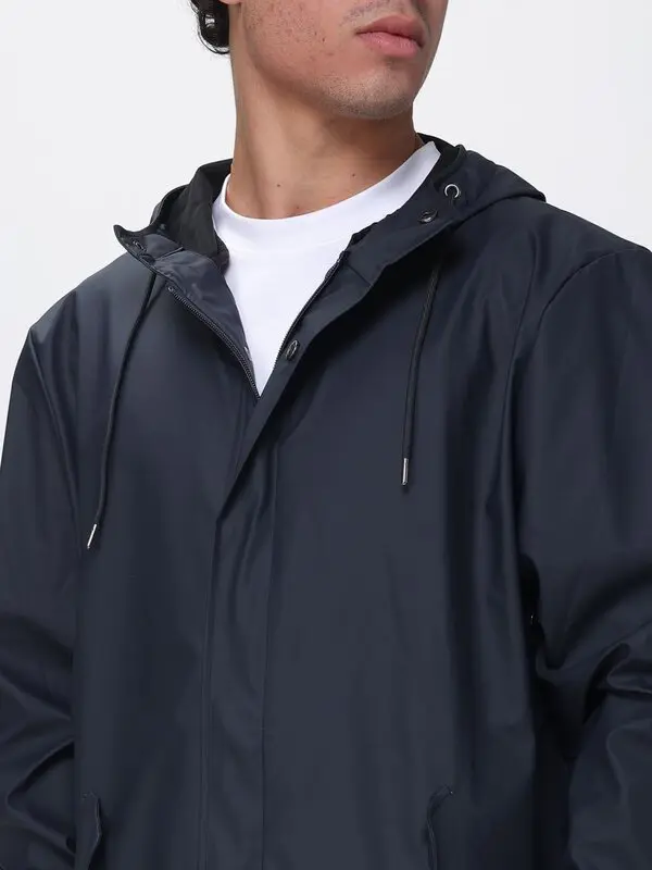 Rains Hooded Raincoat In Polyester - Navy