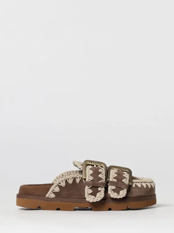 Mou Buckled Flat Slip-on Mules - Brown