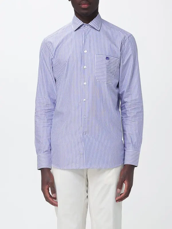 Etro Striped Poplin Casual Shirt - Gnawed Blue