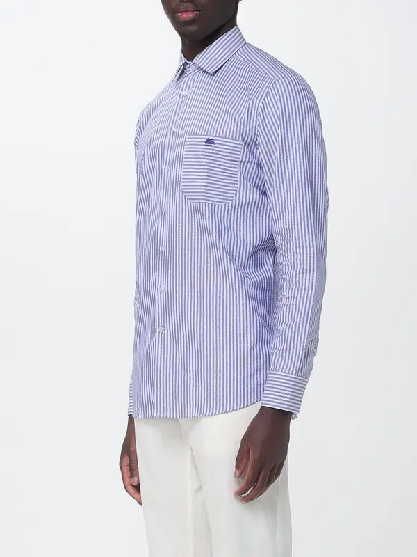 Etro Striped Poplin Casual Shirt - Gnawed Blue