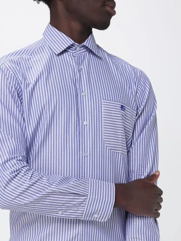 Etro Striped Poplin Casual Shirt - Gnawed Blue