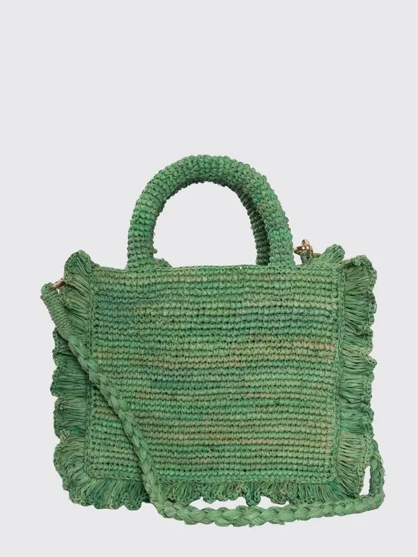 MC2 SAINT BARTH Embroidered Logo Raffia Mini Handbag - Green