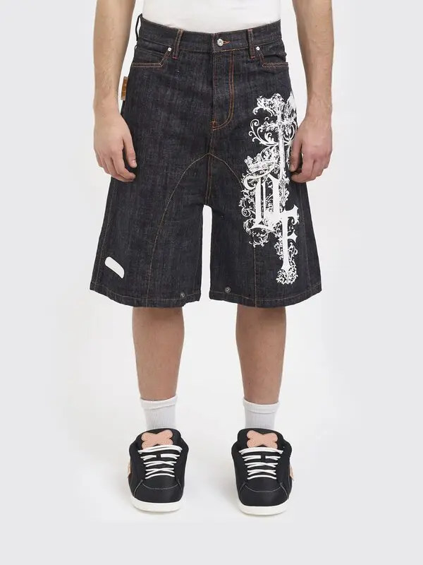 PDF Cotton Denim Graphic Print Shorts