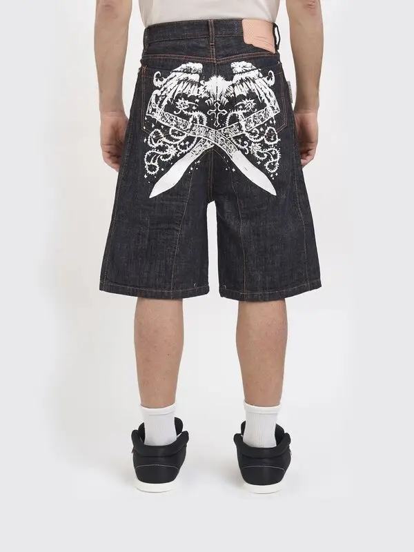 PDF Cotton Denim Graphic Print Shorts