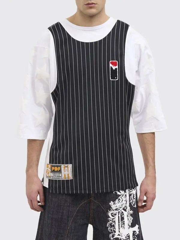 PDF Striped Cotton T-shirt With Slogan