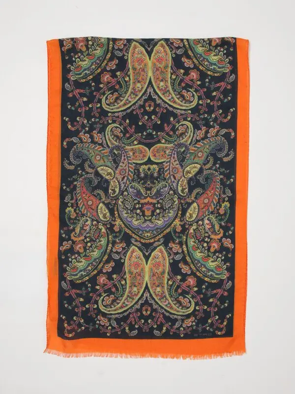 Etro Wool Blend Scarf With Paisley Print - Blue