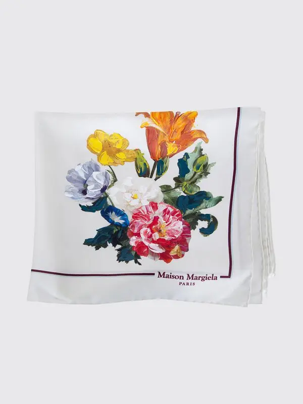 MAISON MARGIELA Floral Print Silk Scarf - White