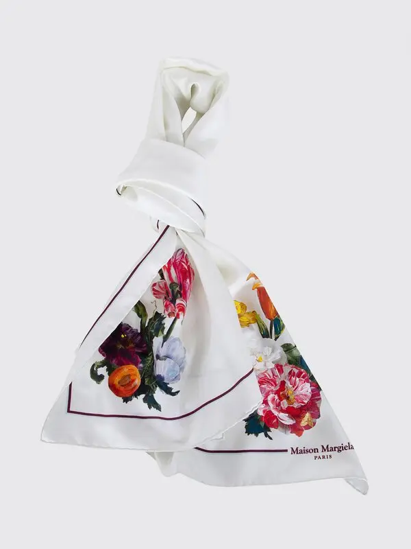 MAISON MARGIELA Floral Print Silk Scarf - White