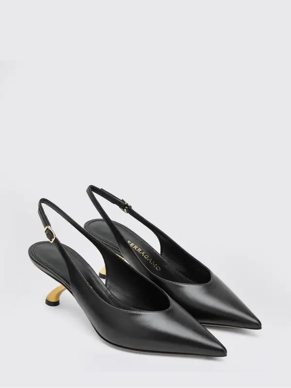 FERRAGAMO Calfskin Slingback Pumps With Sculptural Heel - Black