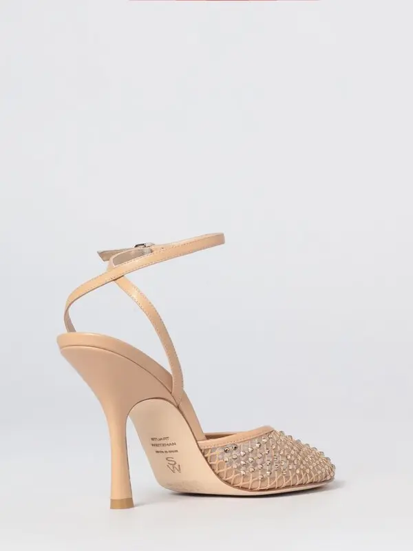 STUART WEITZMAN Embellished Mesh Stiletto Heel Pumps With Ankle Strap - Gold