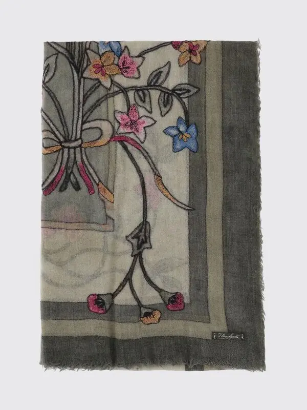Faliero Sarti Printed Wool Scarf Chantal - Grey