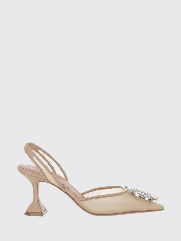 Amina Muaddi Embellished Slingback Pumps - Beige