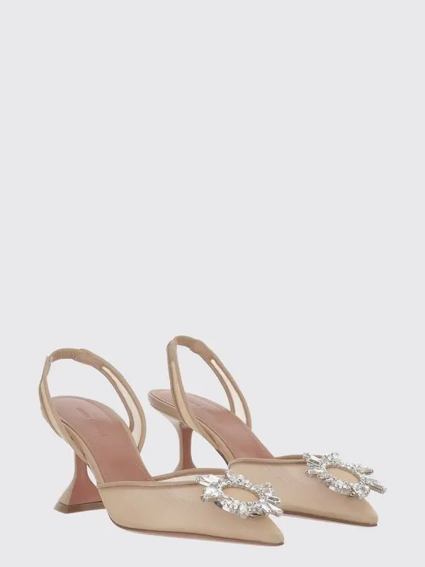 Amina Muaddi Embellished Slingback Pumps - Beige