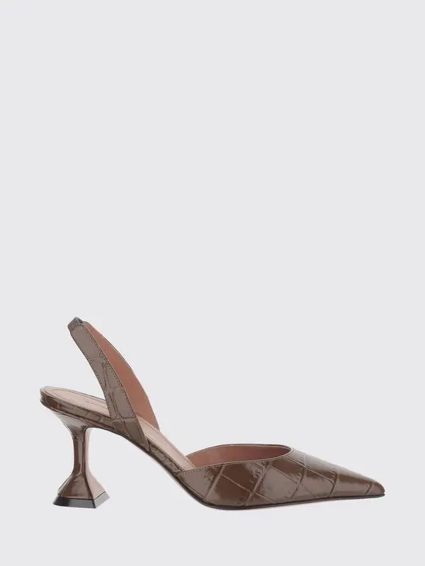 Amina Muaddi Holli Croc-effect Leather Slingback Pumps - Brown