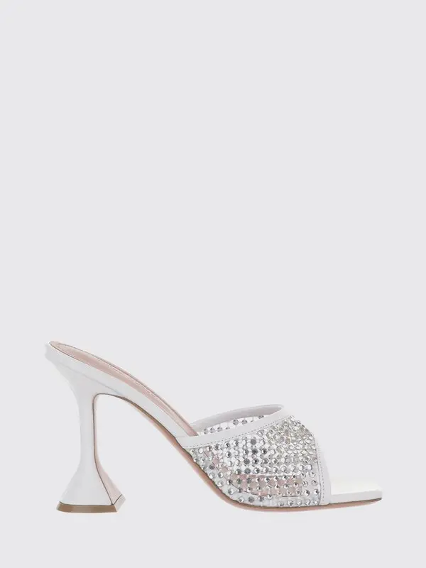 Amina Muaddi Lupita Leather And Mesh Nylon Mules With Rhinestones - White