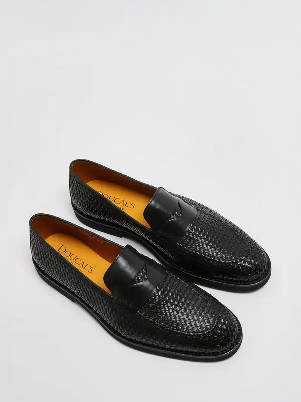 DOUCAL'S Penny Braided Leather Loafers - Blue