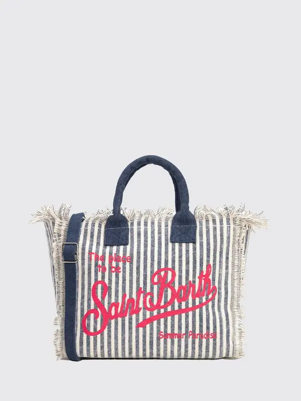 MC2 SAINT BARTH Striped Canvas Tote With Fringed Edges And Logo Detail