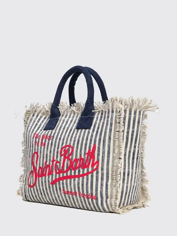 MC2 SAINT BARTH Striped Canvas Tote With Fringed Edges And Logo Detail