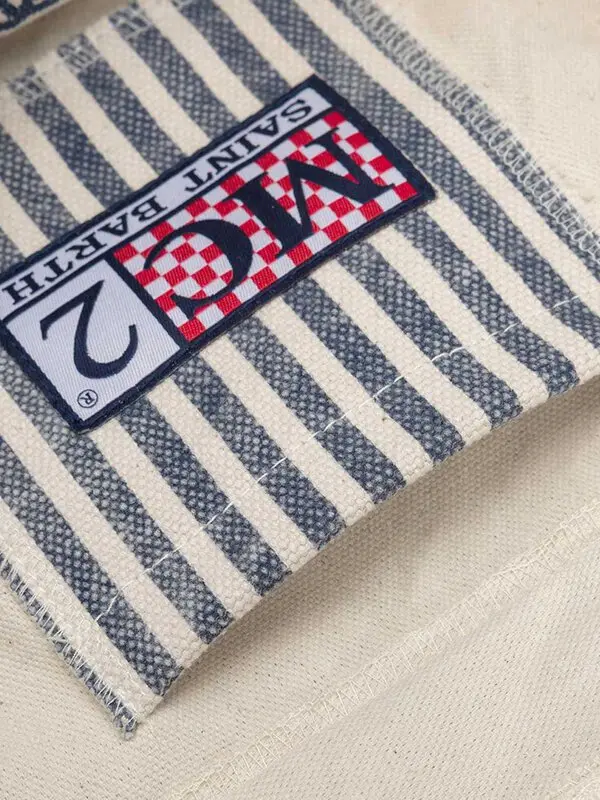 MC2 SAINT BARTH Striped Canvas Tote With Fringed Edges And Logo Detail