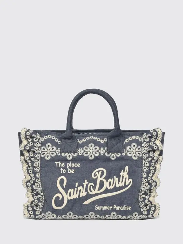 MC2 SAINT BARTH Embroidered Tote Bag With Ruffle Trim - Denim